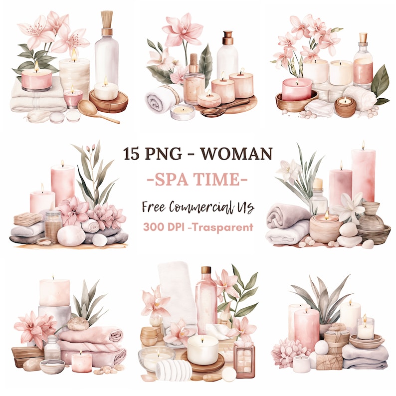 Spa Time Clipart Bundle 15 High Quality Png,bath Home Decor, Digital ...