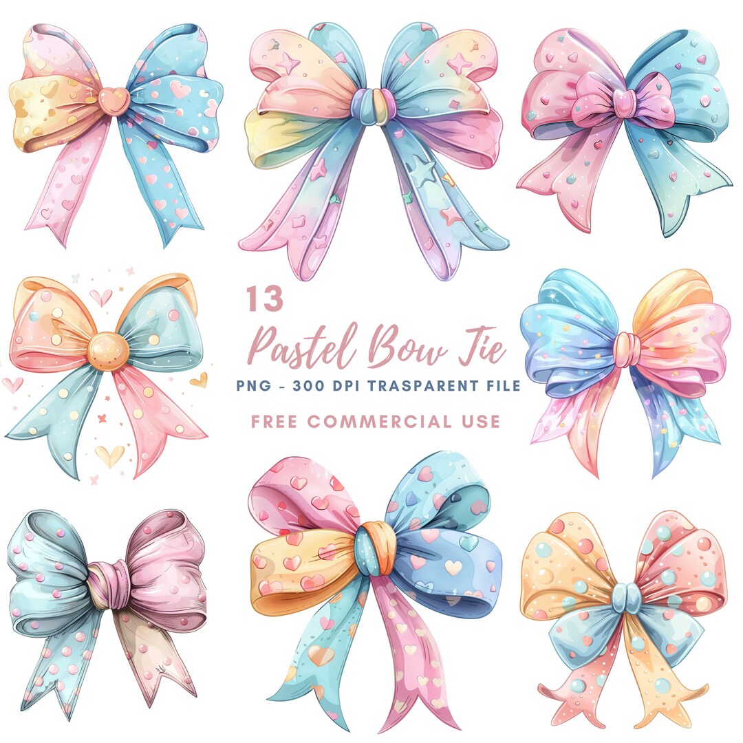 Cute Bow Tie Clipart Bundle 13 High Quality PNG, Watercolor Bowtie ...