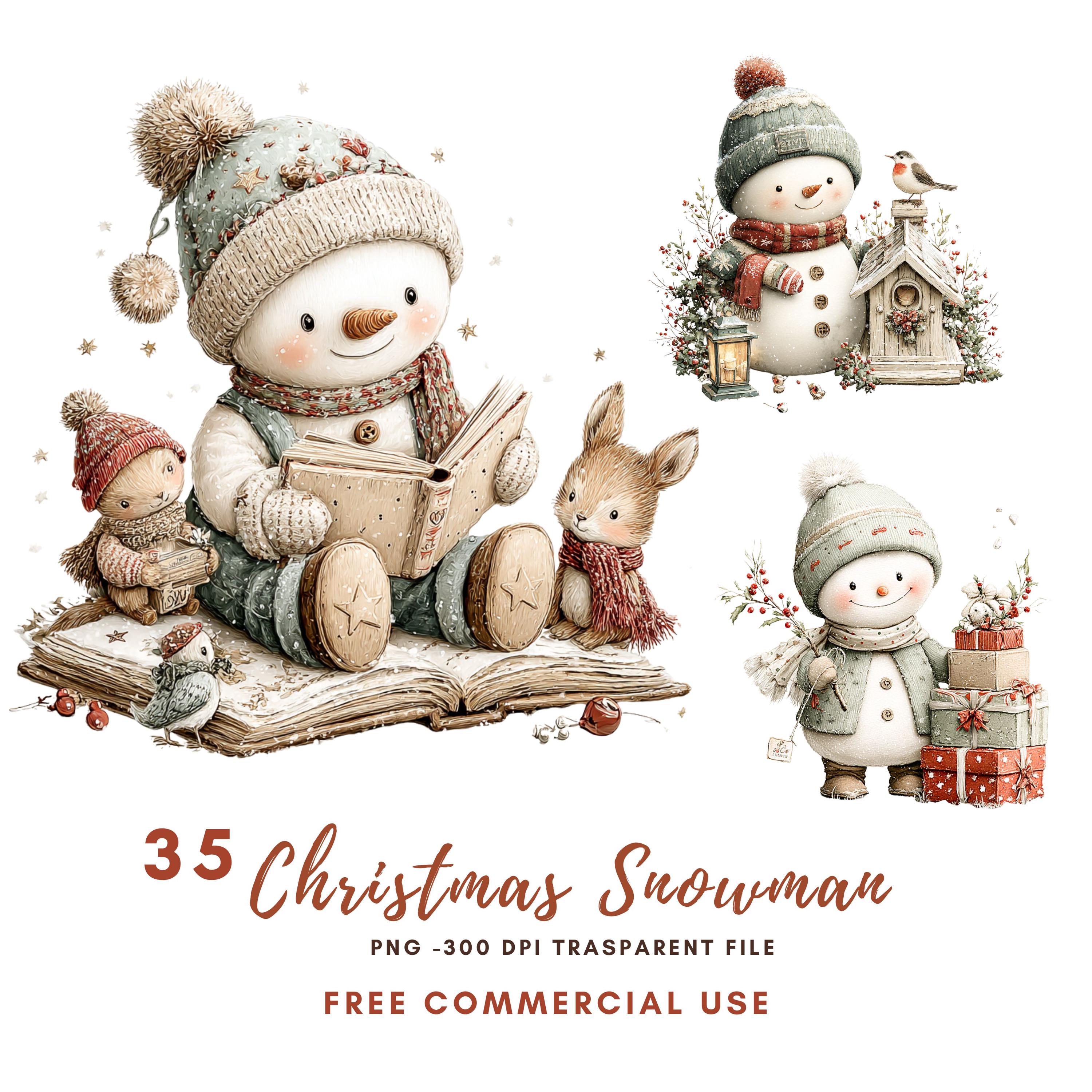 Watercolor Christmas Snowman Clipart Png,bundle 35 High Quality,cute ...