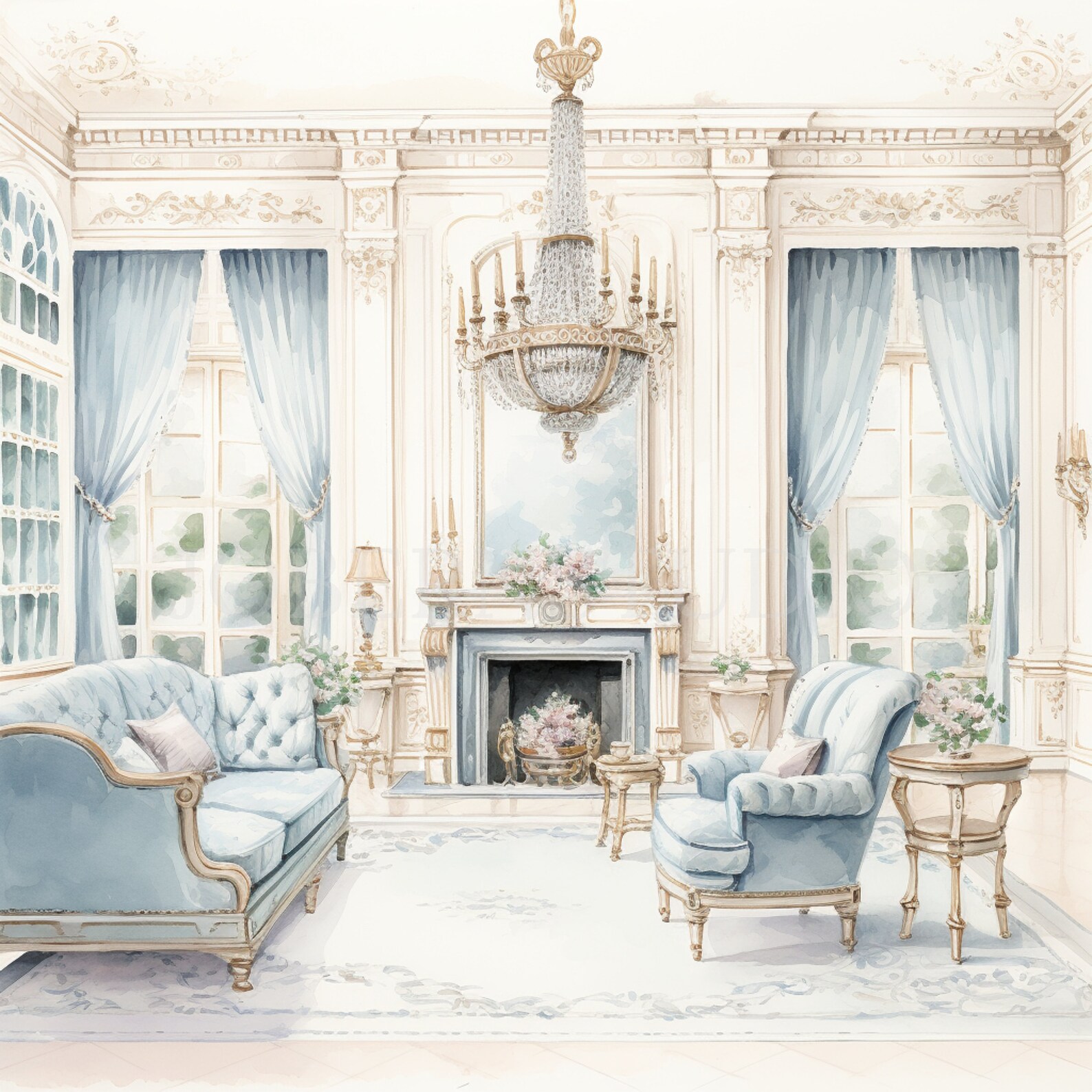 Living Room Clipart Bundle 15 High Quality Jpgs,watercolor Home Decor ...