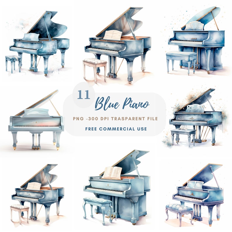 Blue Piano Clipart Png,bundle 11 High Quality ,watercolor Music Home ...