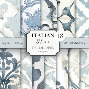 Italian Blue Pattern Digital Paper Pack- Scrapbook Junk Journal Papers -seamless Patterns ...