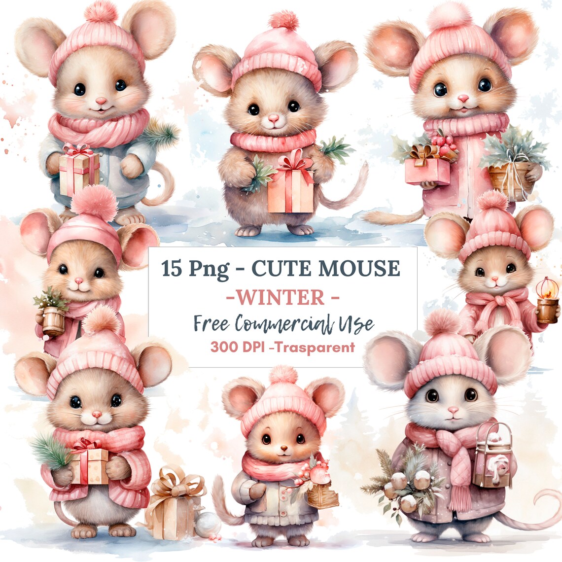 Winter Mouse Clipart Pngbundle 15 High Quality Jpgdigital - Etsy
