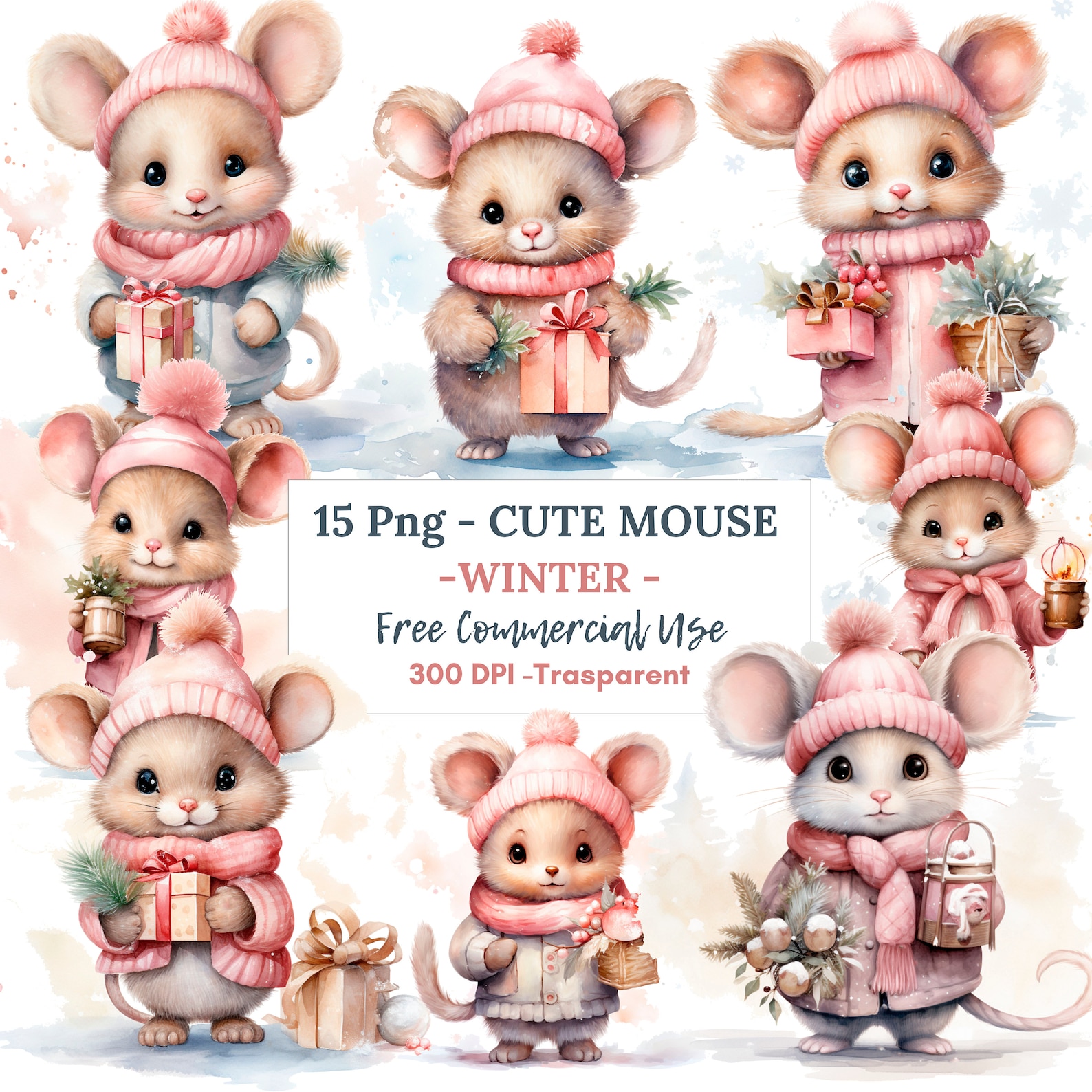 Winter Mouse Clipart Pngbundle 15 High Quality Jpgdigital - Etsy