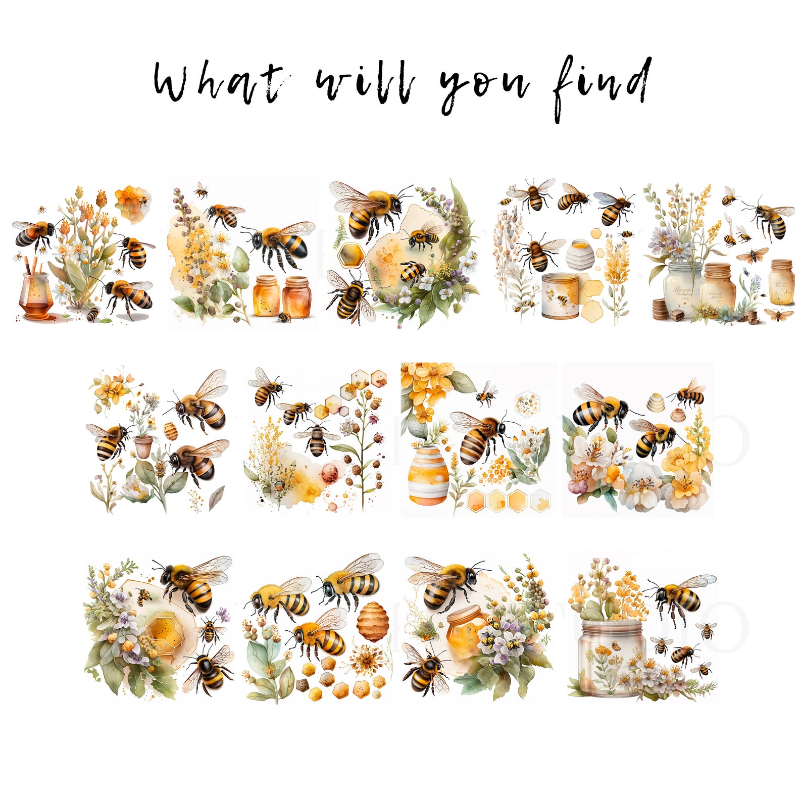 Bees and Honey Clipart PNG Bundle 13 High Quality JPG, Vintage Bee ...