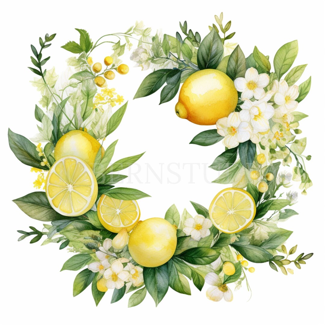 Lemon Rose Garland Clipart Bundle 10 High Quality Png,watercolor Floral ...