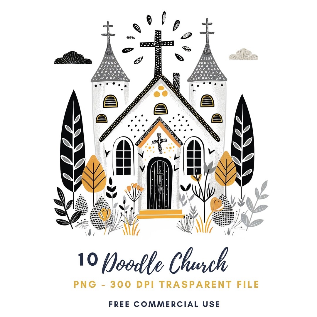Doodle Church Clipart Png,bundle 10 High Quality,watercolor Baby Church ...