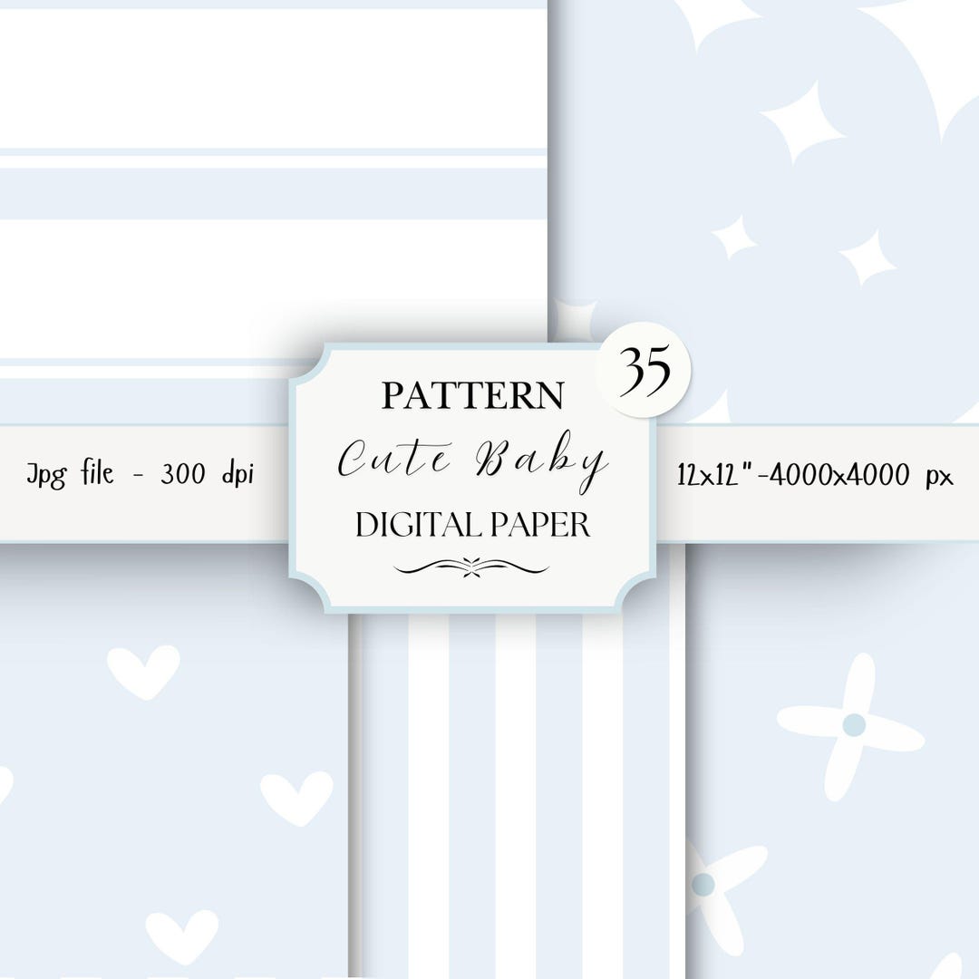 Blue Cute Baby Digital Paper Pack- 35 Nursery Scrapbook Junk Journal ...