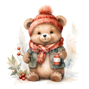 Christmas Teddy Bear, Watercolor Clipart PNG,15 High Quality Jpgs ...