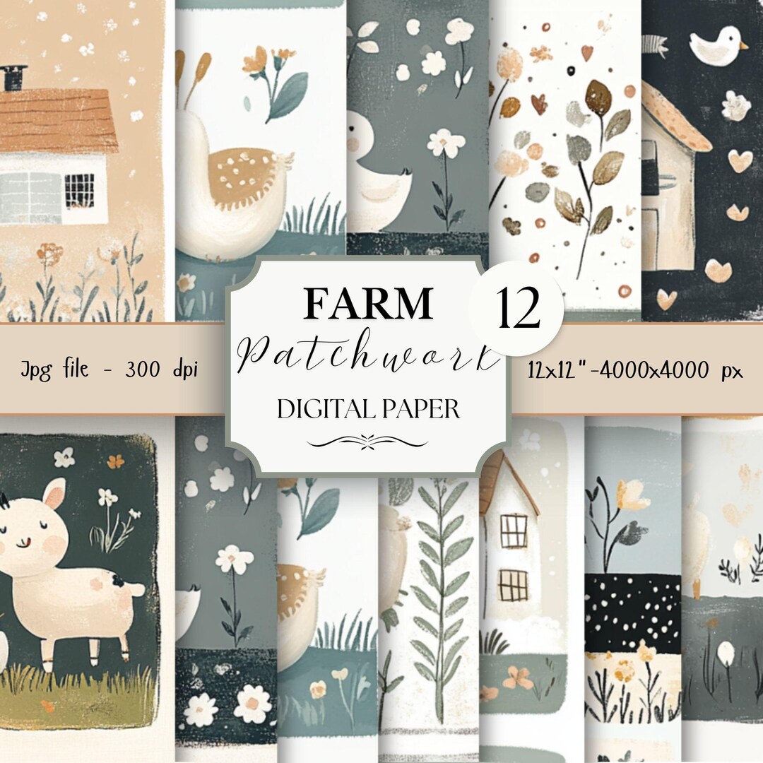 Farmhouse Patchwork Digital Paper Pack -12 Scrapbook Junk Journal ...