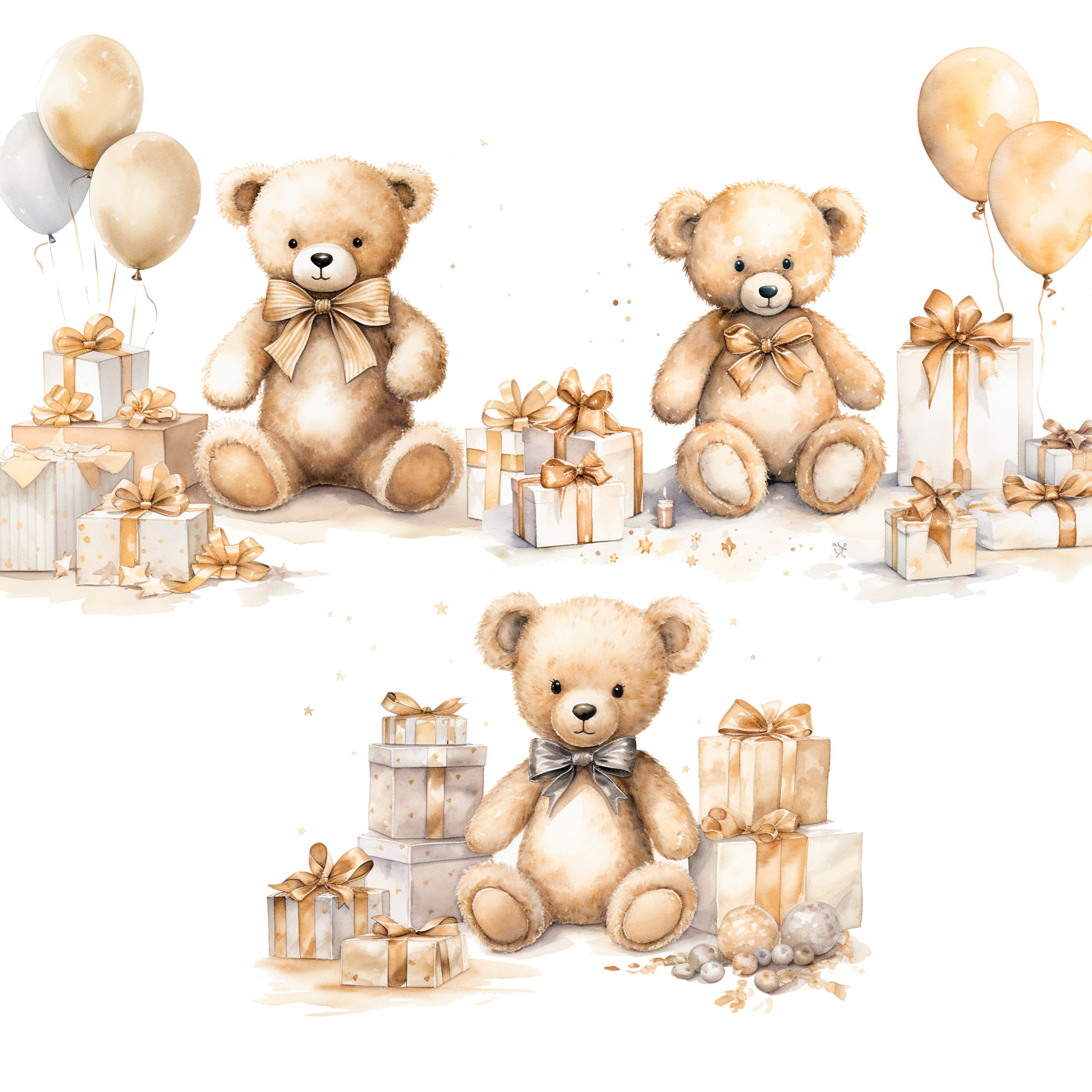 Christmas Teddy Bear, Watercolor Clipart PNG,15 High Quality Jpgs ...