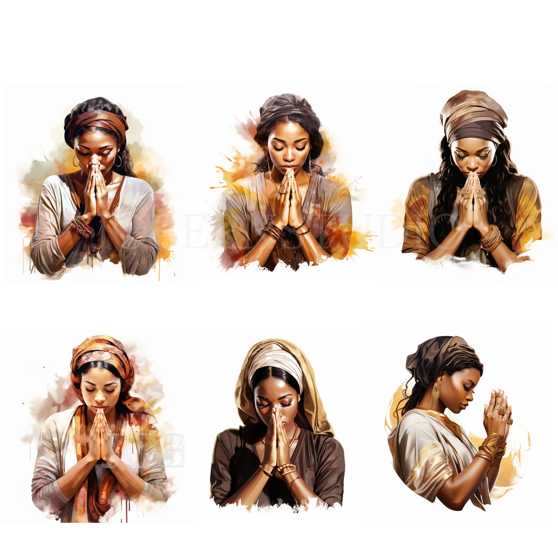 Black Woman Praying Clipart Png,bundle 15 High Quality Jpg,digital Download,card Making,digital ...