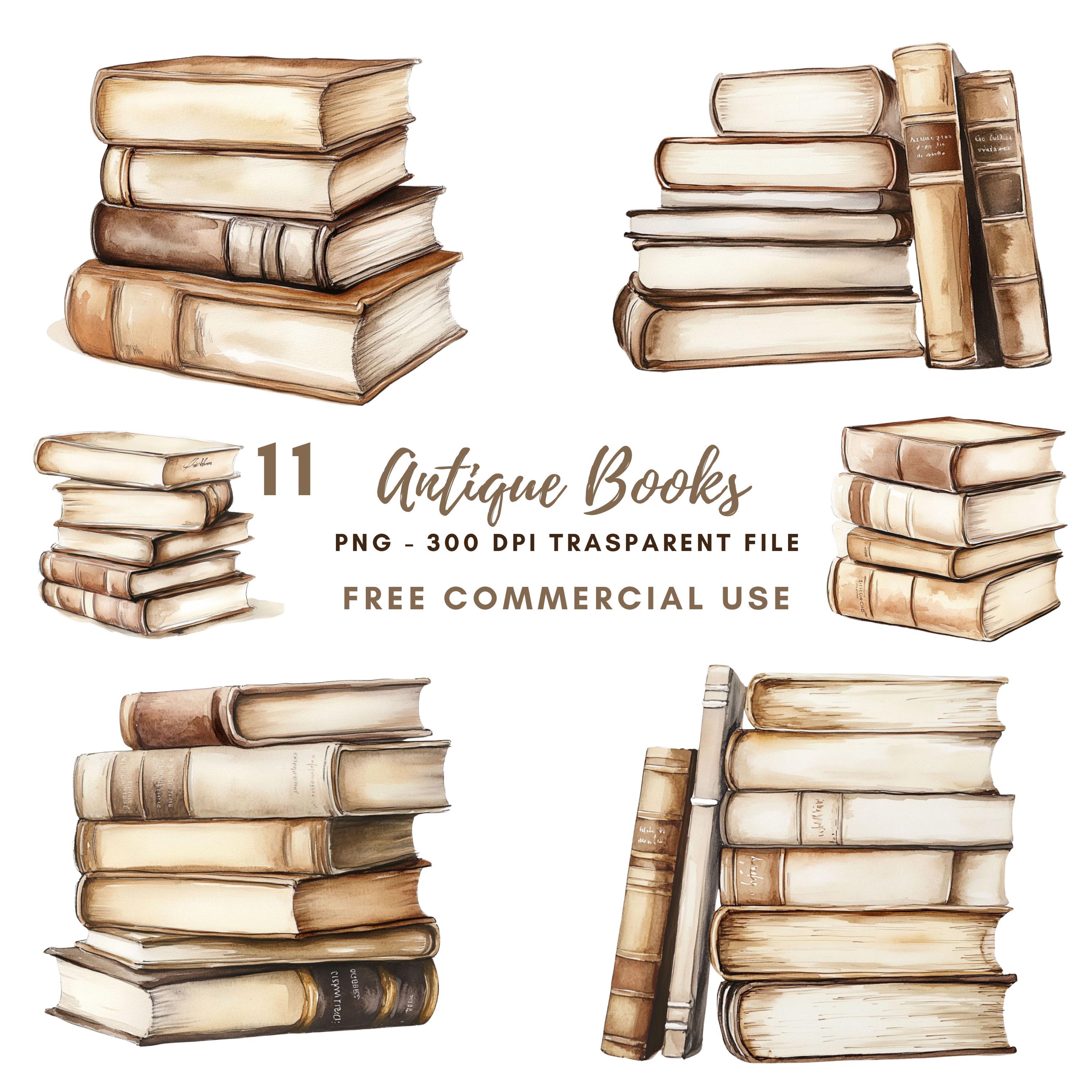 Beige Book Clipart Bundle 11 High Quality Png,watercolor Vintage Books ...