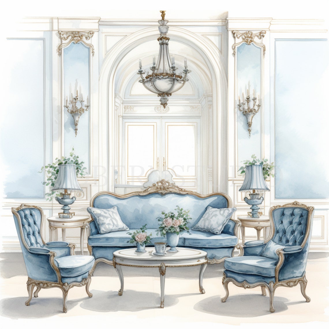 Living Room Clipart Bundle 15 High Quality Jpgs,watercolor Home Decor ...