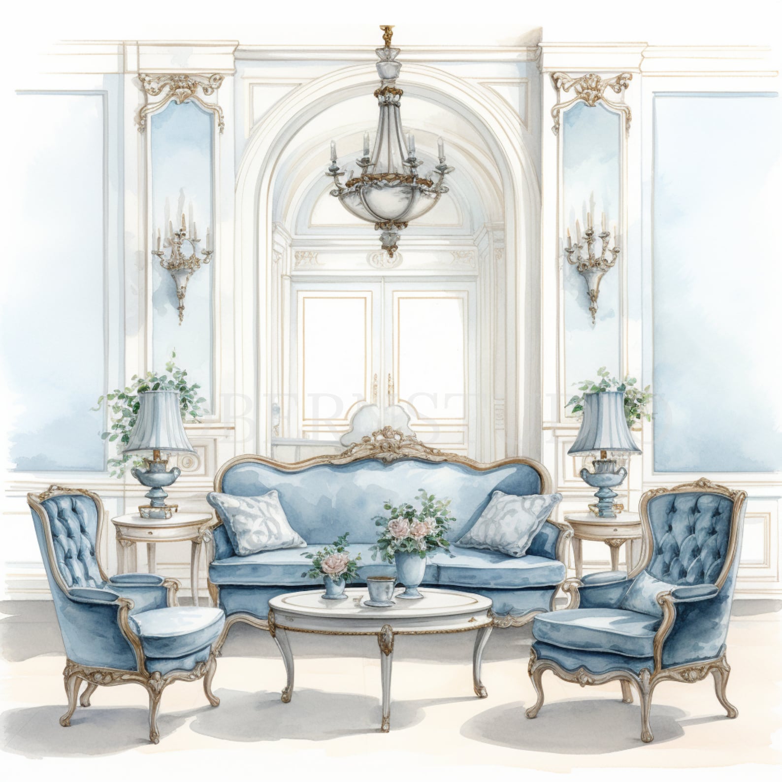 Living Room Clipart Bundle 15 High Quality Jpgs,watercolor Home Decor ...