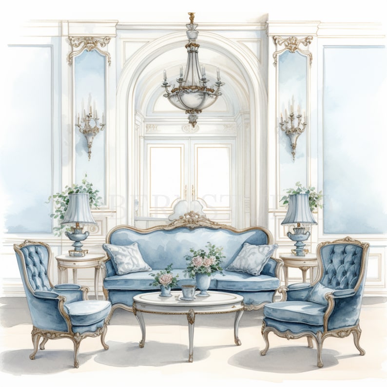 Living Room Clipart Bundle 15 High Quality Jpgs,watercolor Home Decor ...