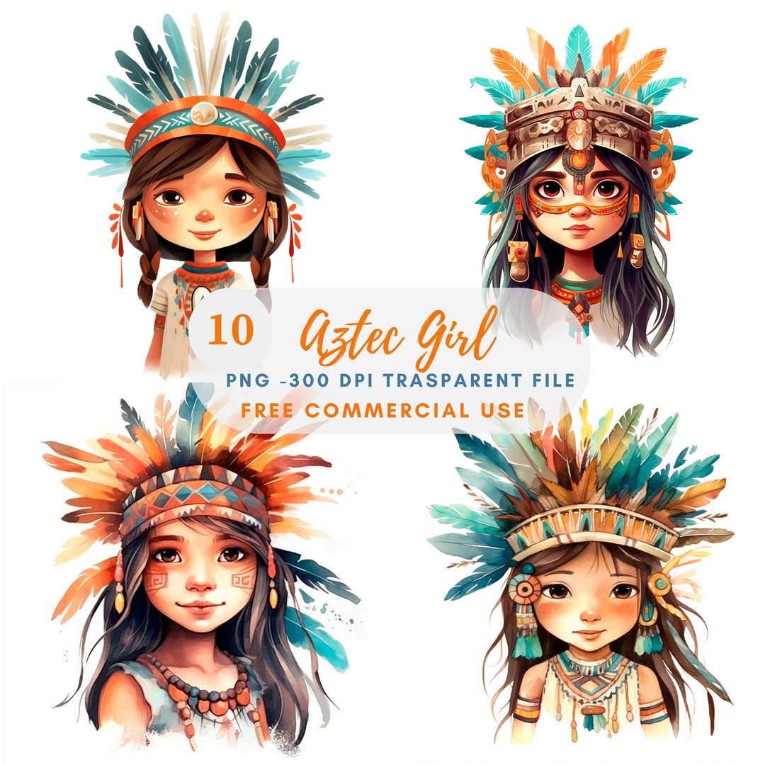 Watercolor Aztec Girl Clipart Png,bundle 10 High Quality ,digital ...