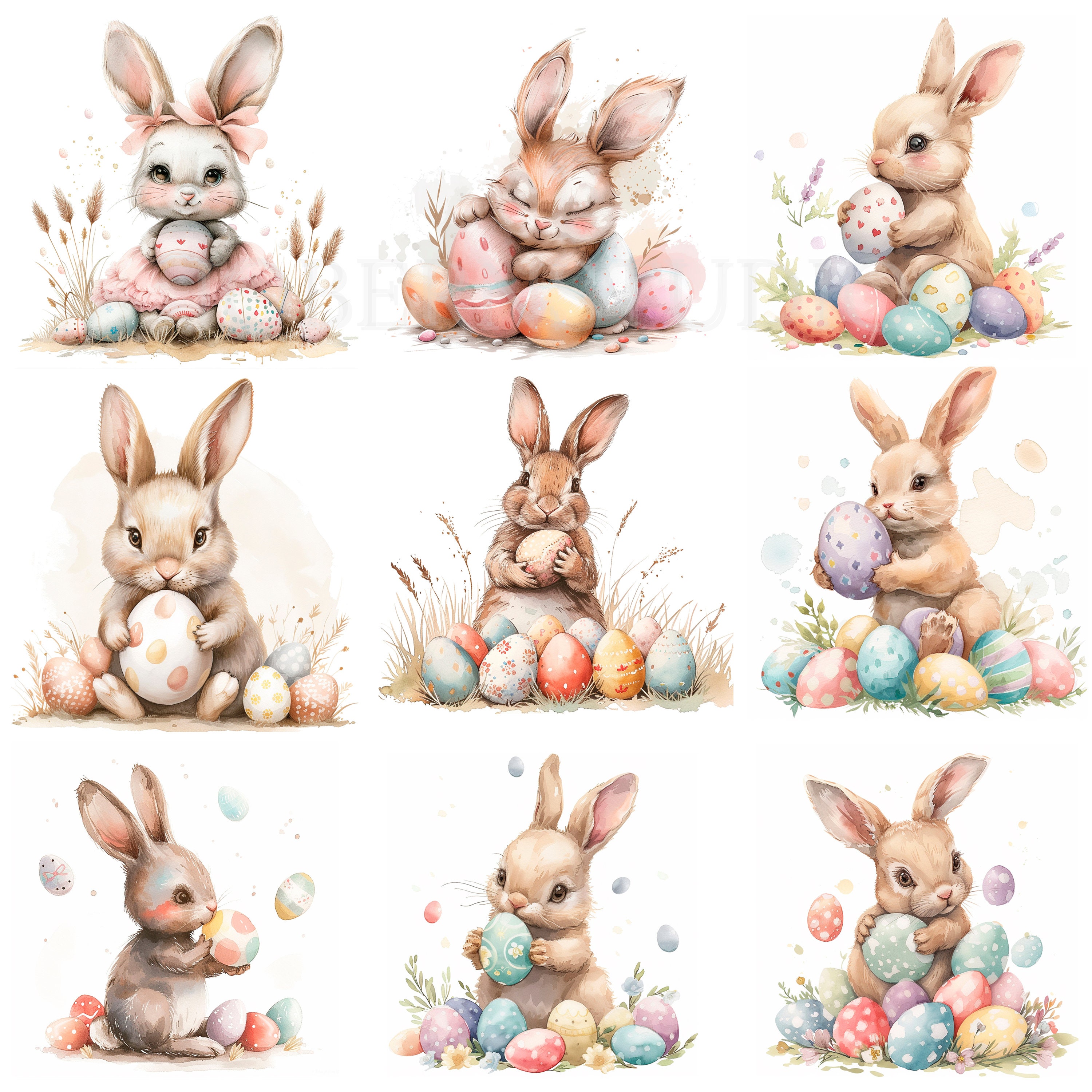 Easter Bunny Clipart PNG Bundle 13 High Quality, Pastel Easter ...