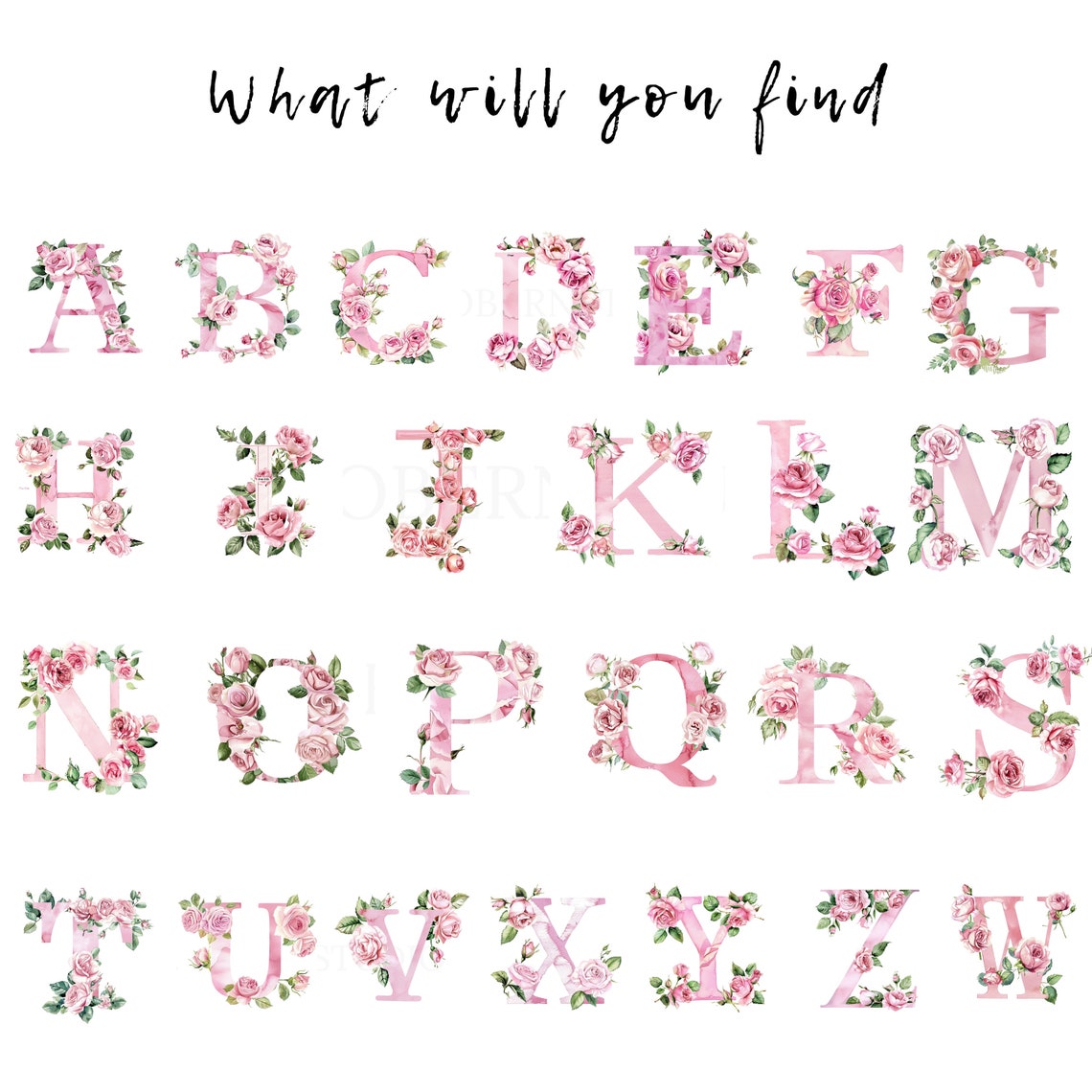 Pink Alphabet Letter Clipart Bundle 26 High Quality PNG, Watercolor ...