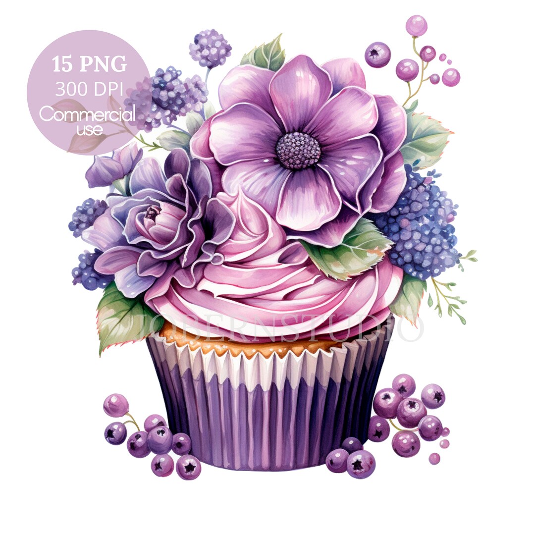 Flower Cupcake Clipart,bundle 15 High Quality Png,watercolor Clip Art ...