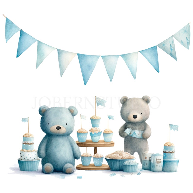 Teddy Bear Party Watercolor Clipart Png,bundle 15 High Quality Jpgs ...