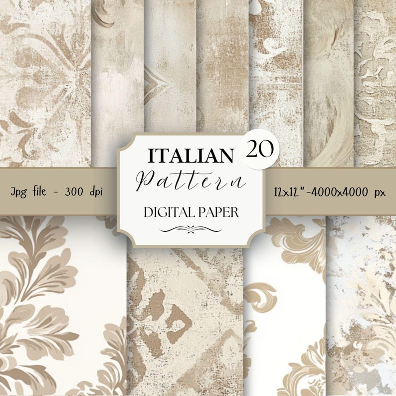 Italian Beige Pattern Digital Paper Pack -20 Scrapbook Junk Journal ...