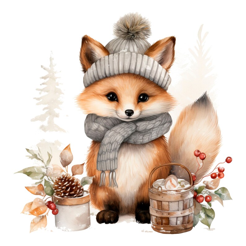 Christmas Fox Clipart Pngbundle 15 High Quality Jpgdigital - Etsy
