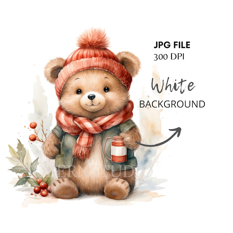 Christmas Watercolor Teddy Bear, Watercolor Clipart Png,bundle 15 High ...