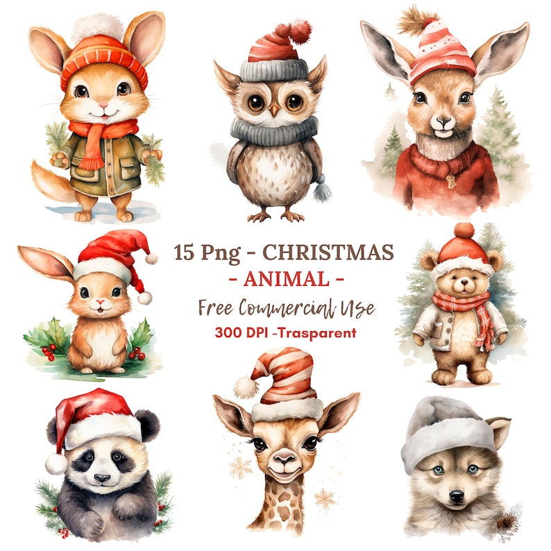 Christmas Animal Clipart Pngbundle 15 High Quality - Etsy