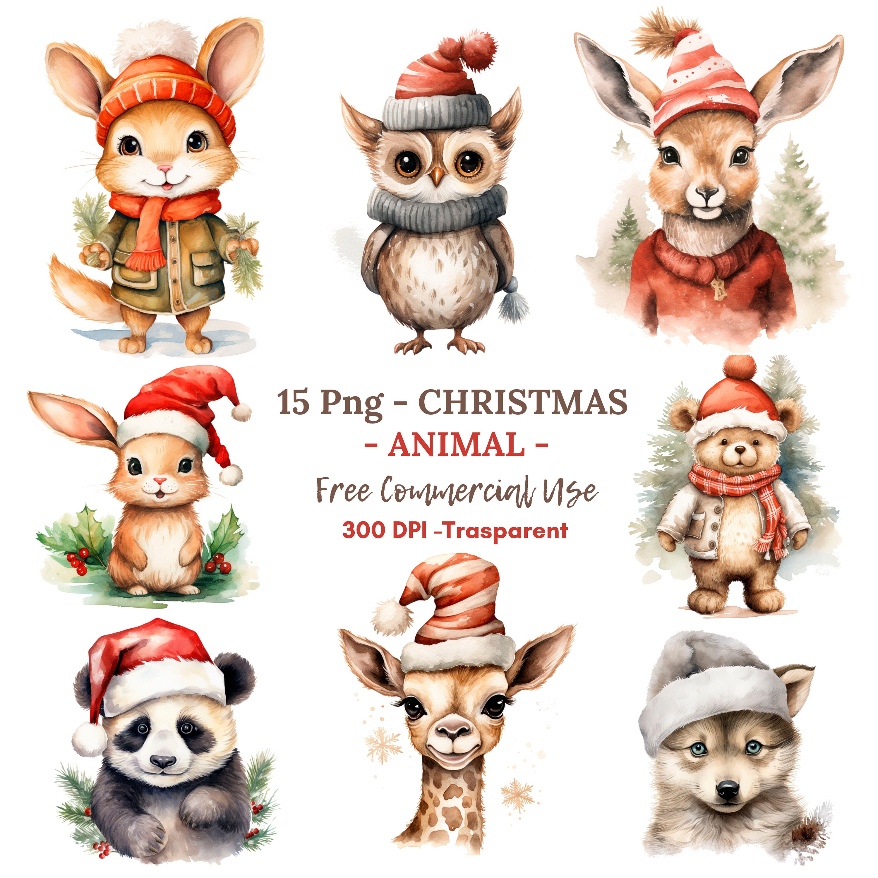 Christmas Animal Clipart Png,bundle 15 High Quality Jpg,digital ...