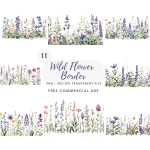 Wild Flower Border Clipart Bundle 11 High Quality Png,watercolor Floral ...