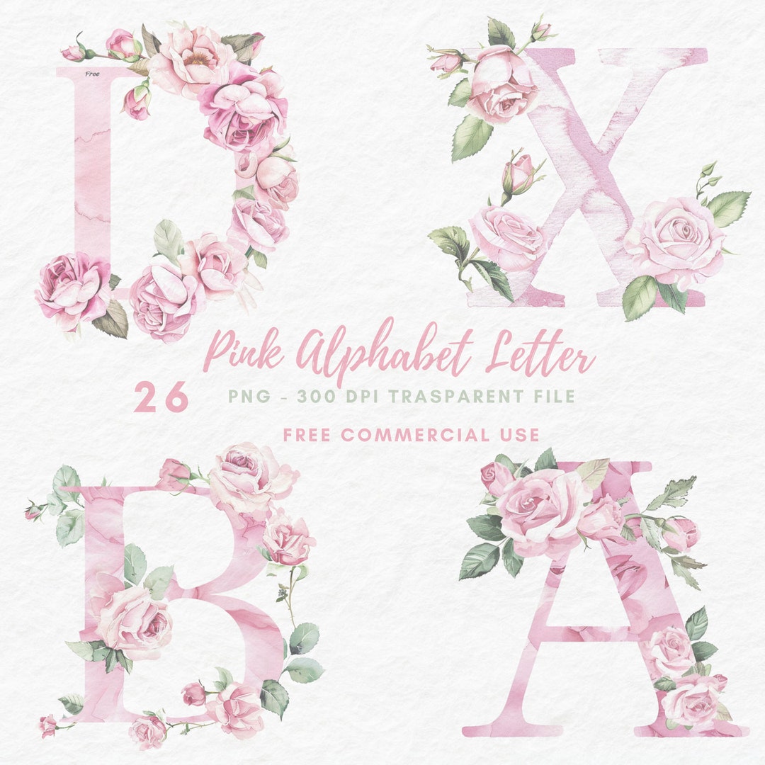 Pink Alphabet Letter Clipart Bundle 26 High Quality PNG, Watercolor ...