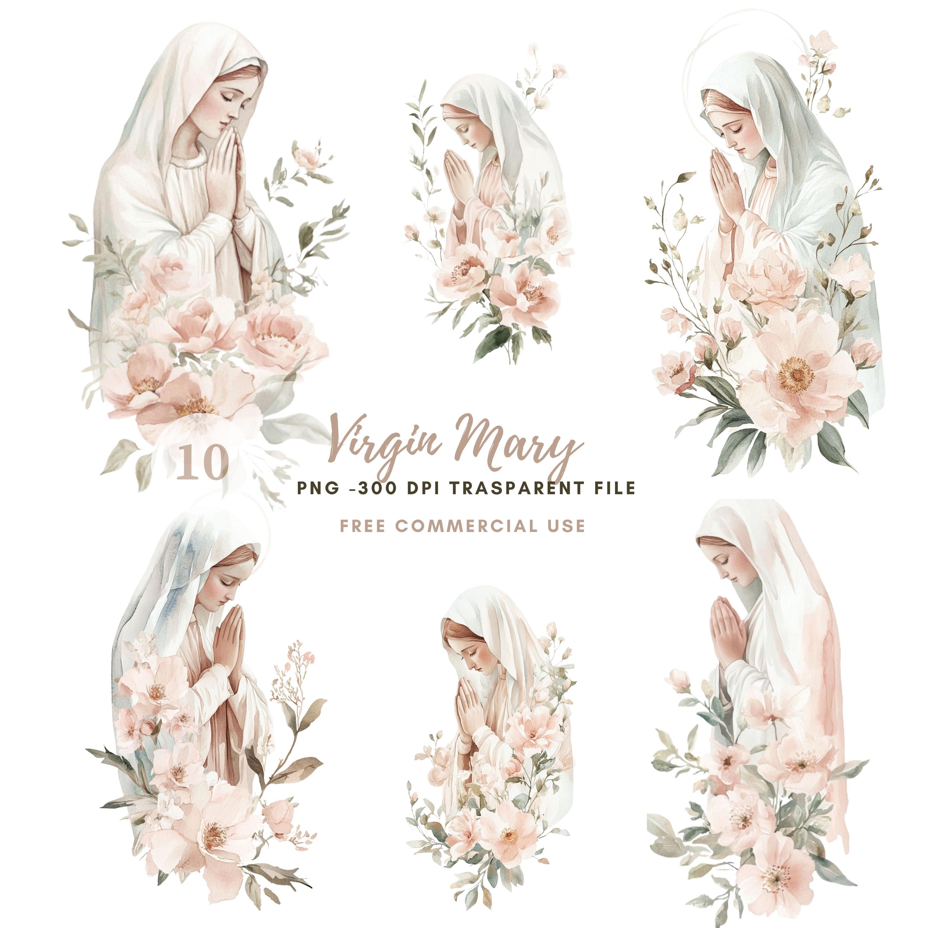Virgin Mary and Flower Clipart Bundle 11 High Quality Png|watercolor ...