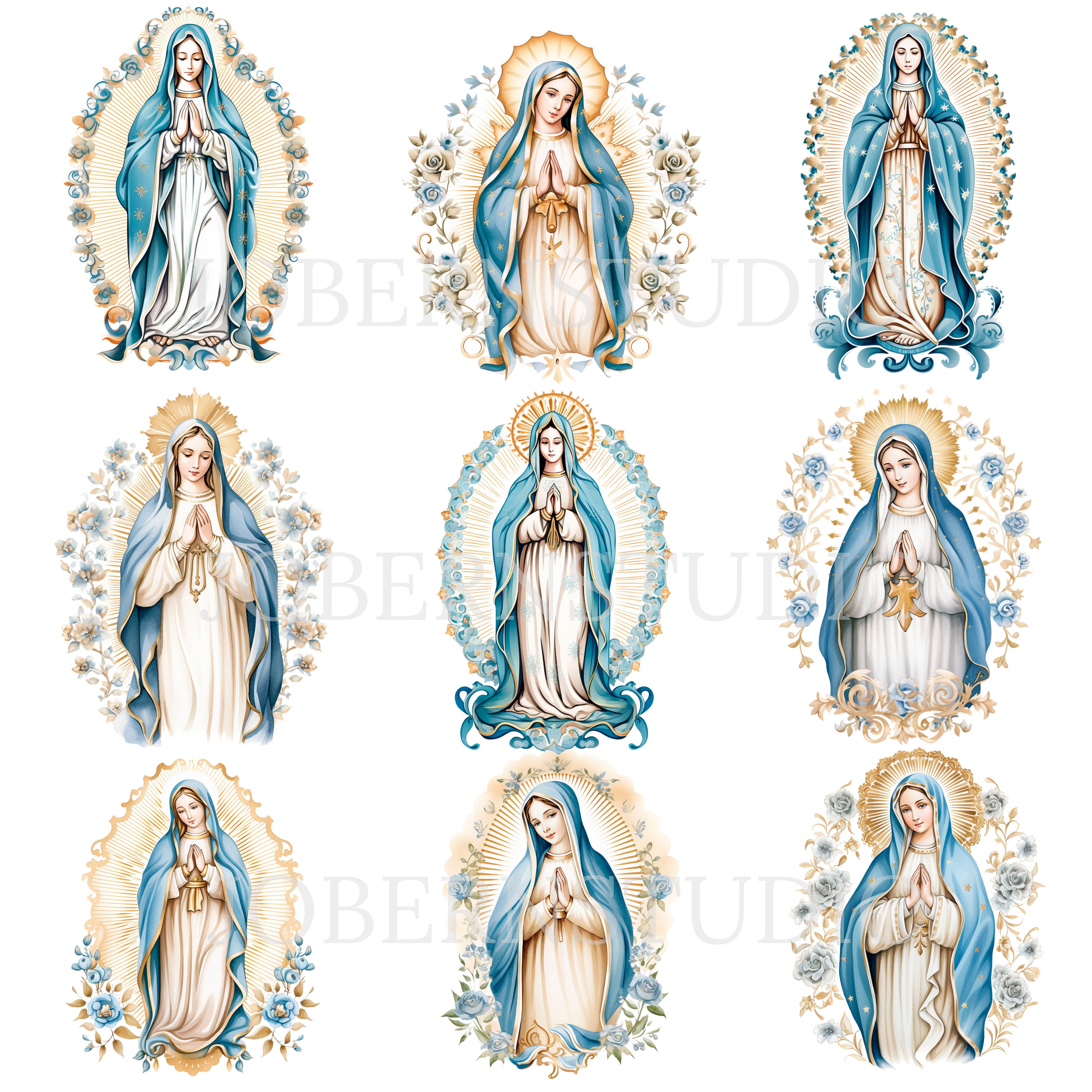 Virgin Mary Clipart,bundle 15 High Quality Png,watercolor Clip Art Jpg ...