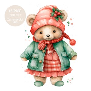 Christmas Teddy Bear, Watercolor Clipart PNG,15 High Quality Jpgs ...