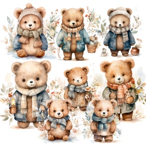 Winter Teddy Bear Clipart,bundle 15 High Quality Png,watercolor Clip ...