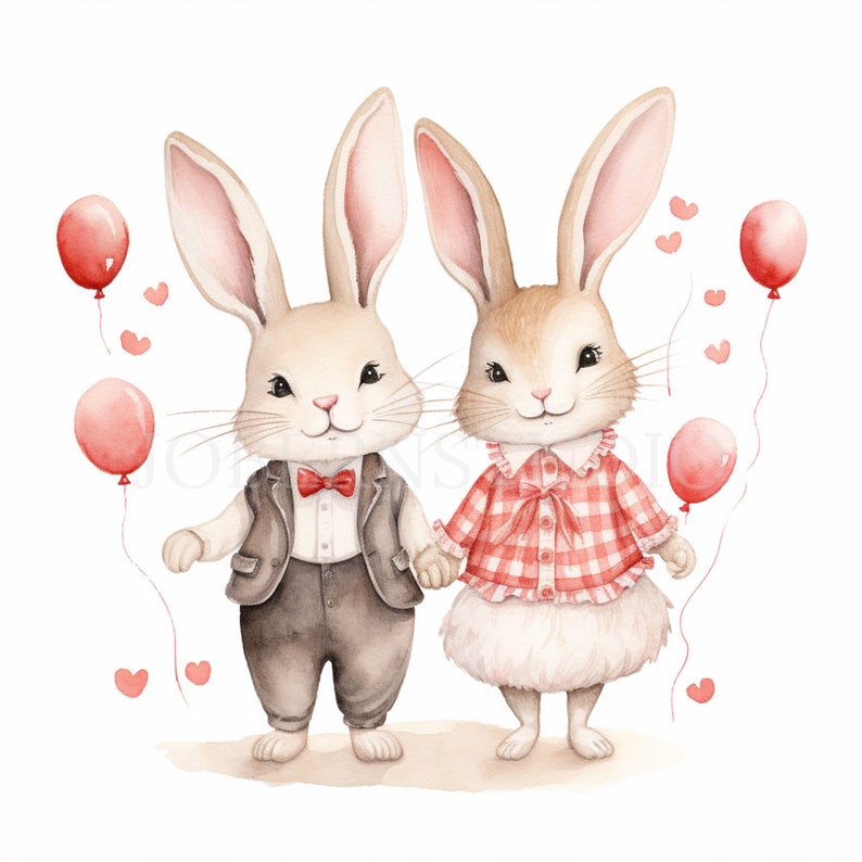 Valentine Bunny Clipart PNG Bundle 10 High Quality Jpg,watercolor ...