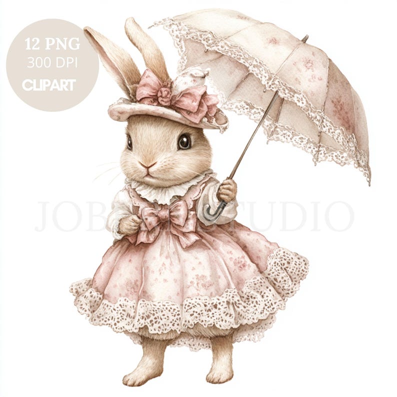 Bunny With Umbrella Clipart PNG Bundle 13 High Quality, Watercolor ...