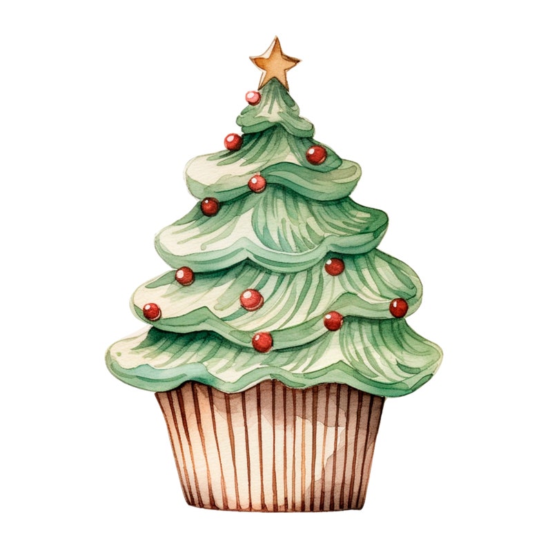 Christmas Tree Cupcake Clipart,bundle 15 High Quality Png,watercolor ...