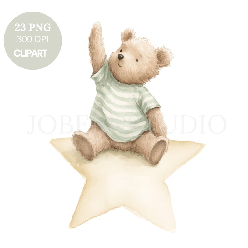 Green Teddy Bear Nursery Clipart PNG Bundle 23 High Quality| Watercolor ...