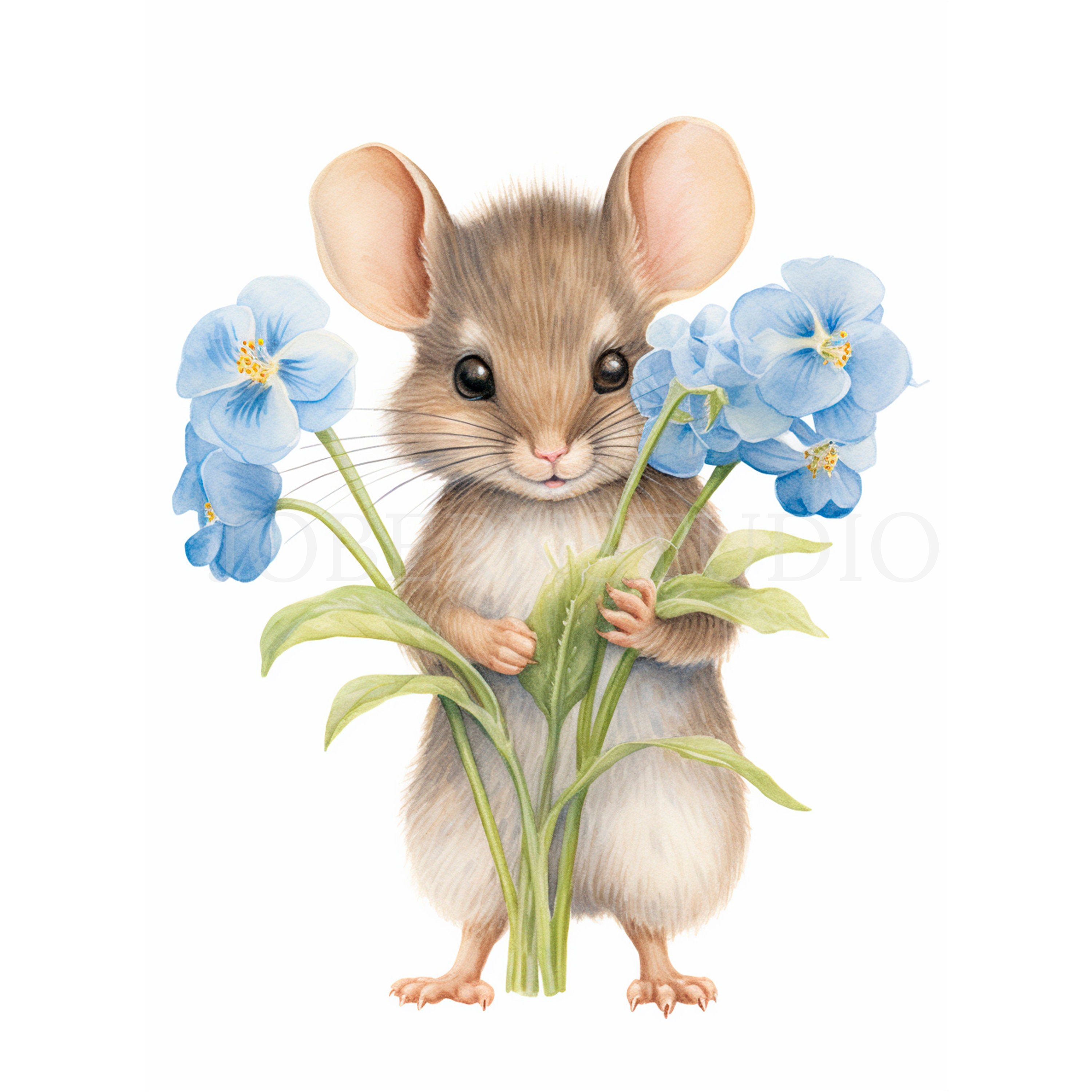 Mouse With Flower Clipart PNG Bundle 20 High Quality,watercolor Mouse ...
