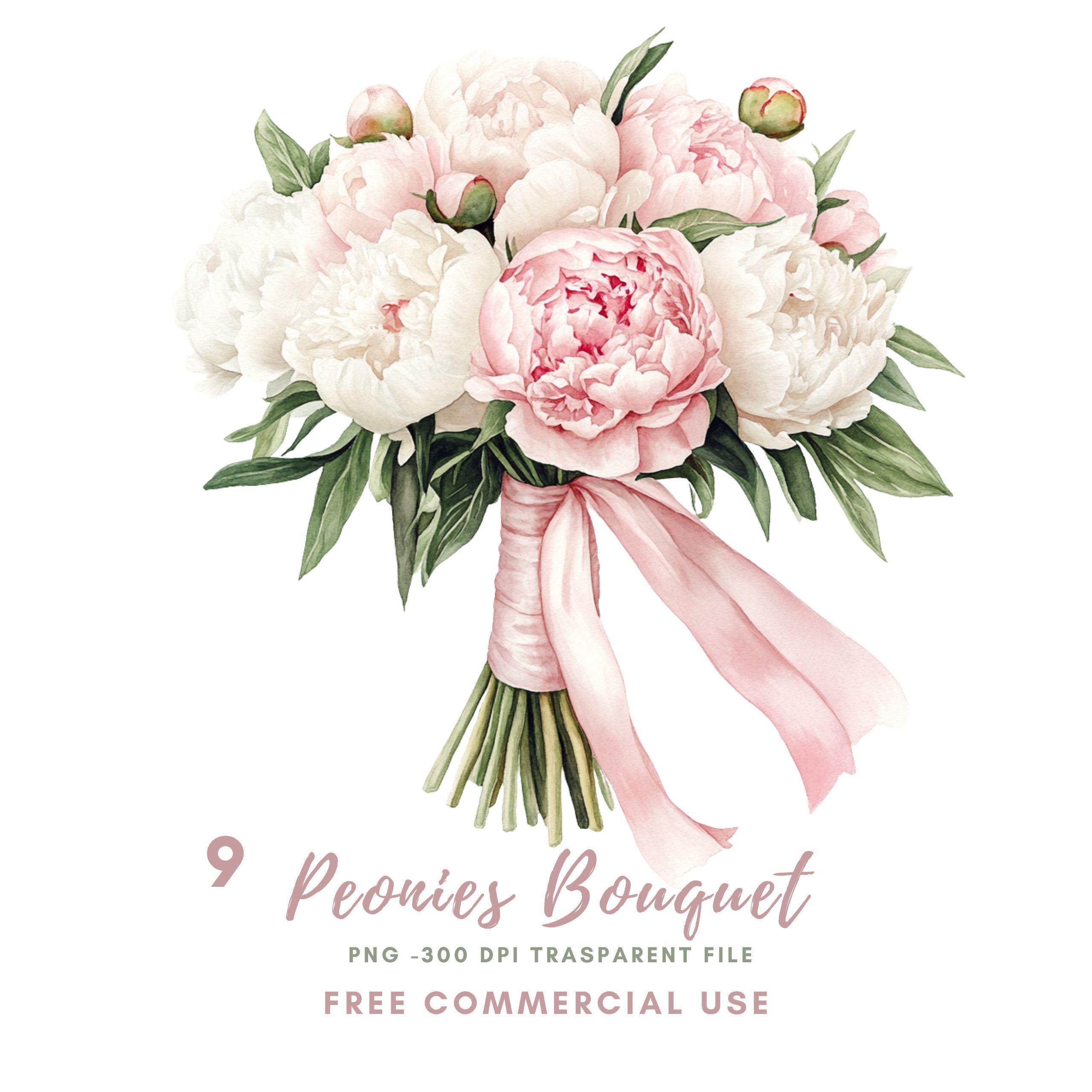 Peonies Bouquet Clipart Bundle 9 High Quality Png,watercolor Pink ...