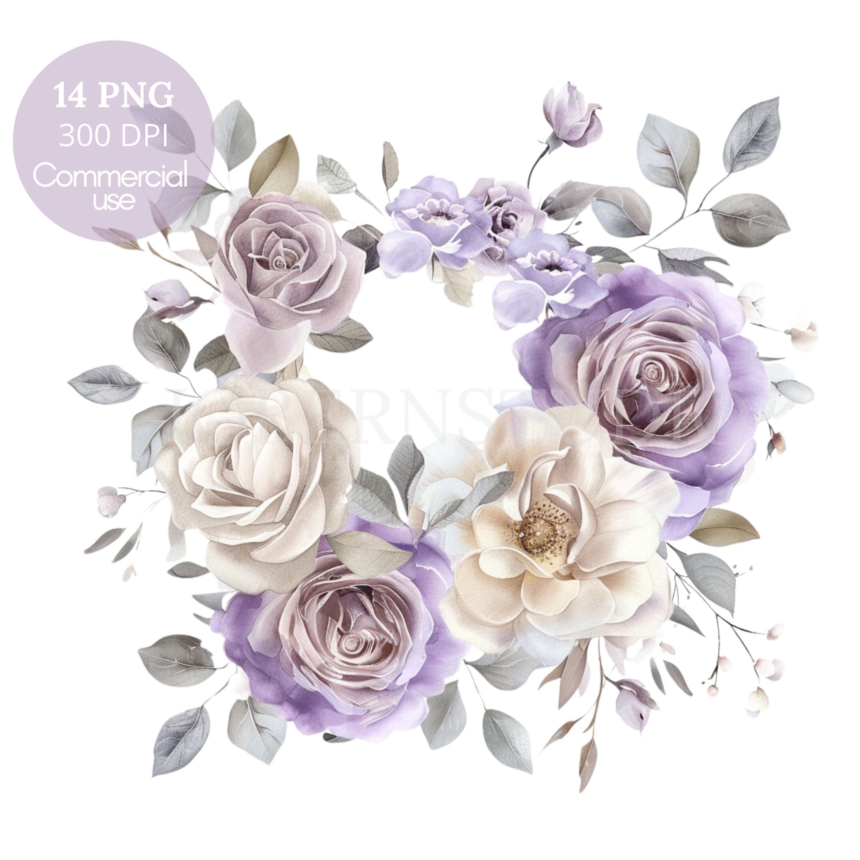 Watercolor Dusty Lilac Rose Branch,garland Border Clipart Bundle 14 ...