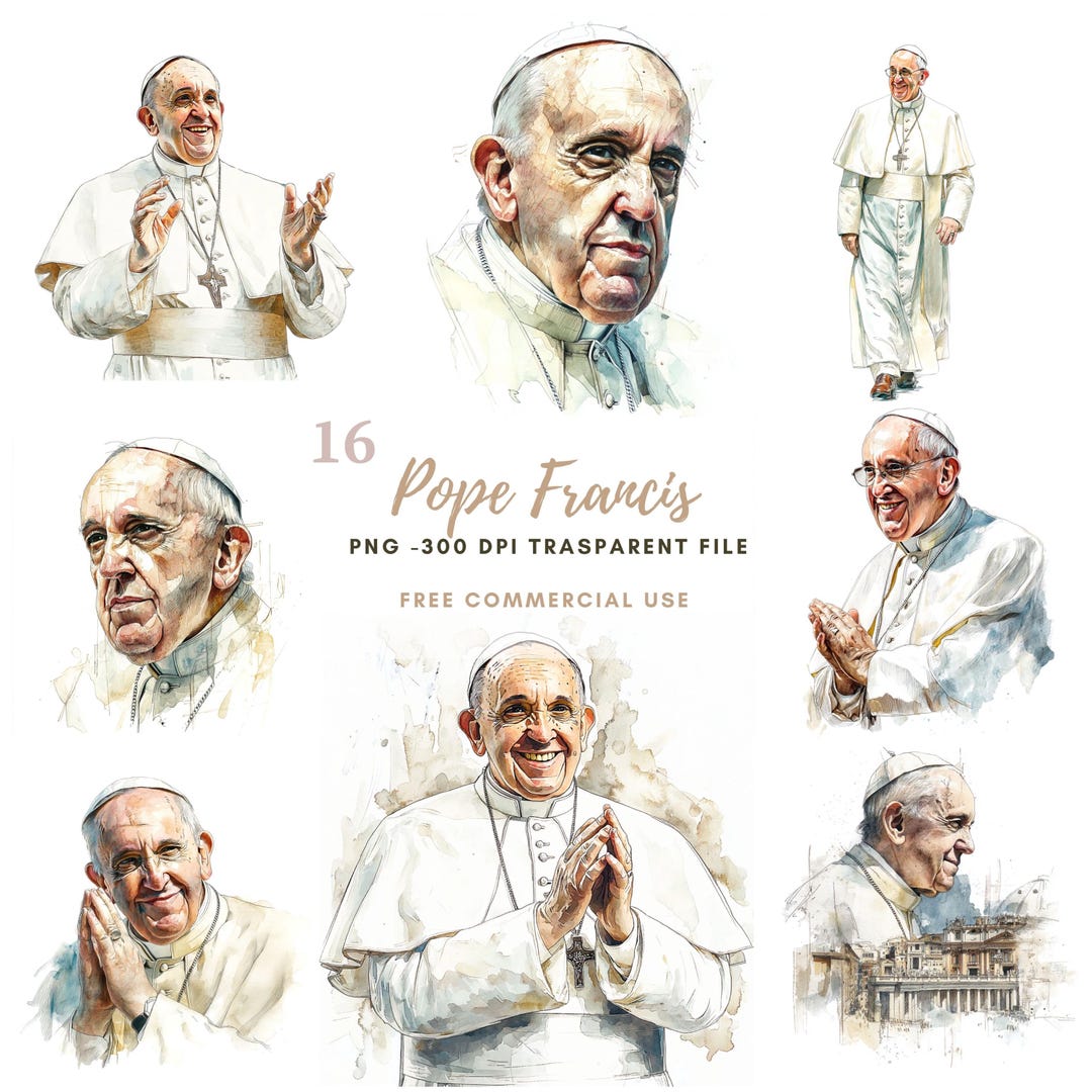Pope Francis Clipart Bundle 16 High Quality Png,watercolor Holy Father ...