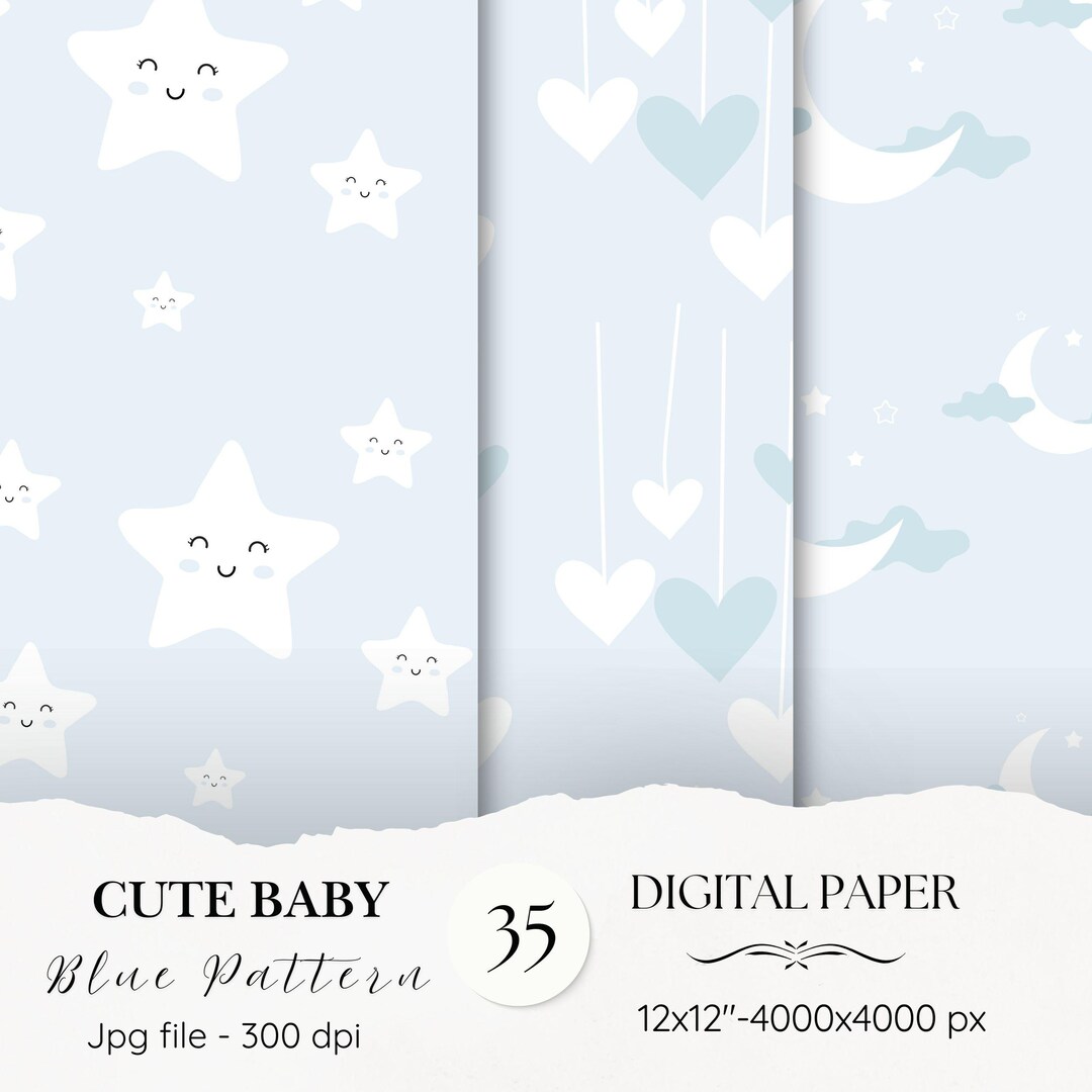 Blue Cute Baby Digital Paper Pack- 35 Nursery Scrapbook Junk Journal ...