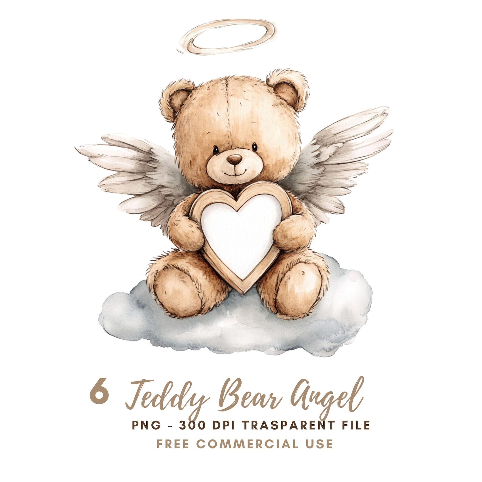 Teddy Bear Angel Clipart PNG Bundle 6 High Quality,watercolor Guardian ...