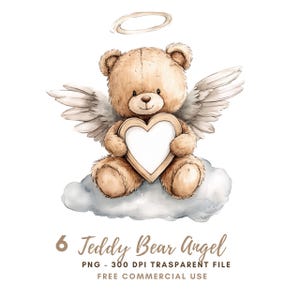 Teddy Bear Angel Clipart PNG Bundle 6 High Quality,watercolor Guardian ...