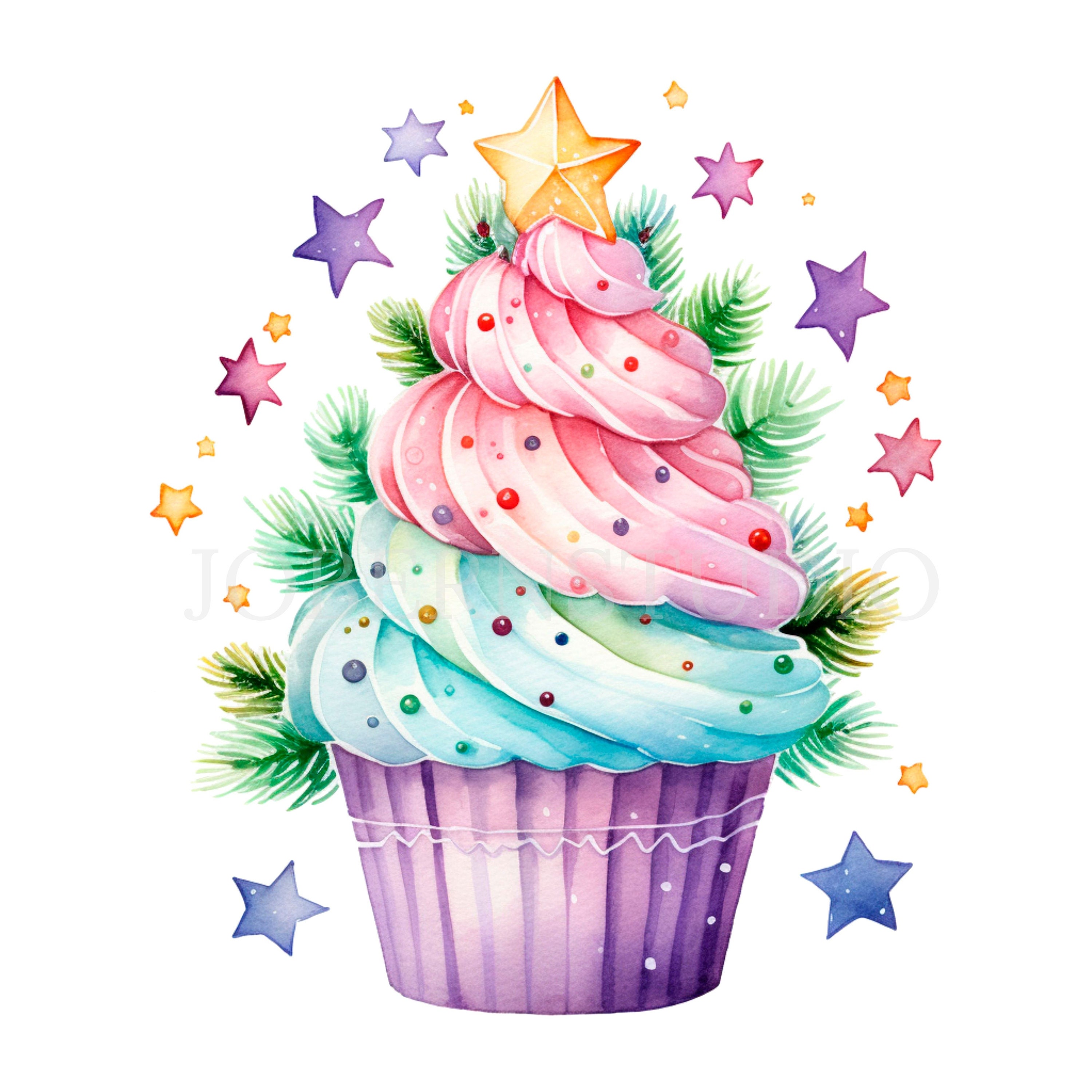 Christmas Tree Cupcake Clipart,bundle 15 High Quality Png,watercolor ...