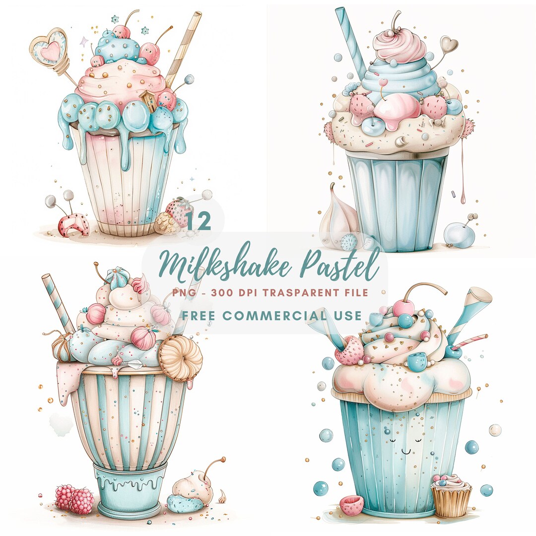 Milkshake Pastel Clipart,bundle 10 High Quality Png,watercolor Sweet ...