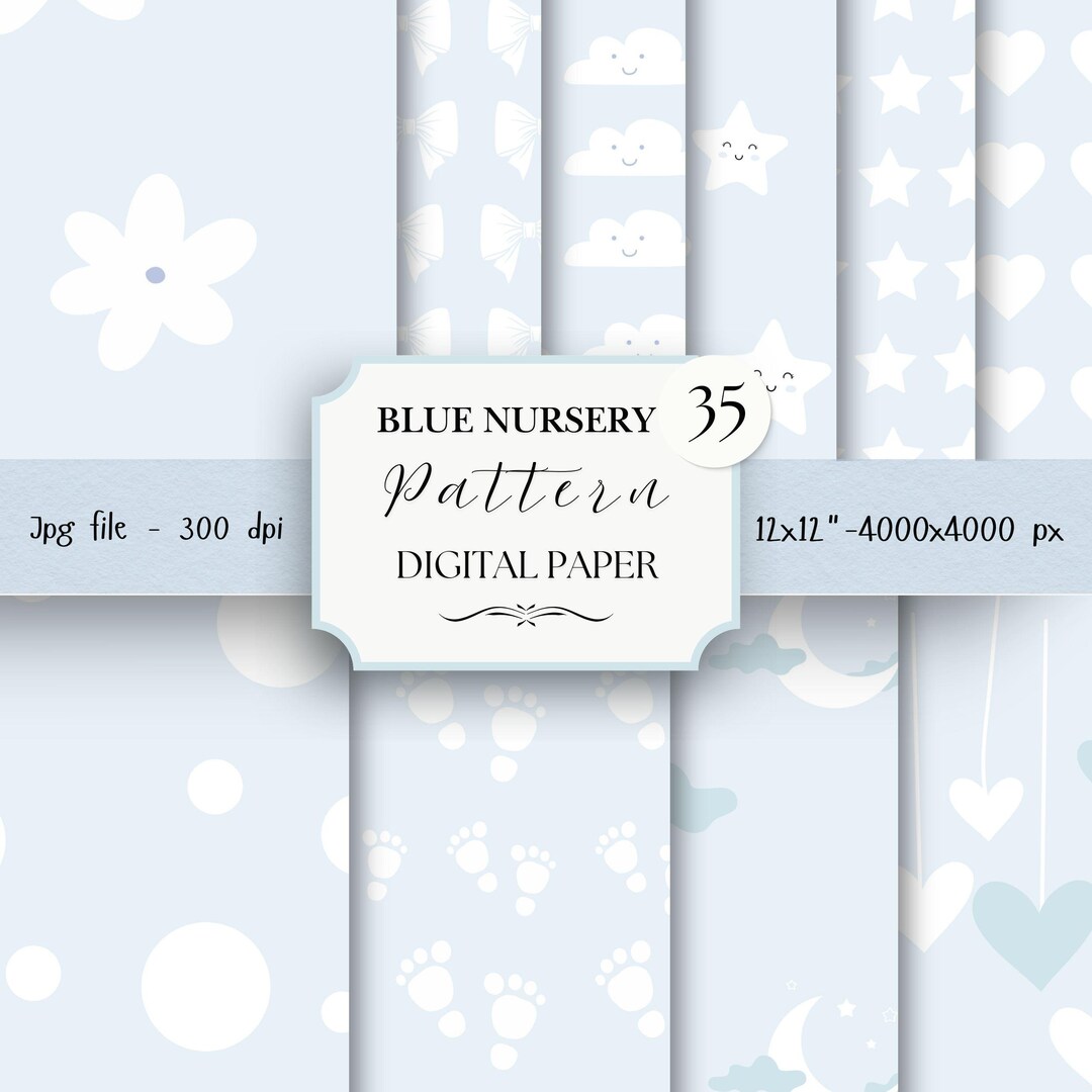 Blue Cute Baby Digital Paper Pack- 35 Nursery Scrapbook Junk Journal ...